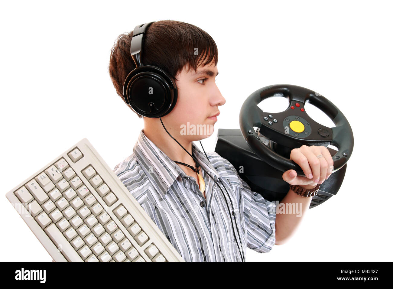 Preoccupied tired gamers with the equipments to control the computer ...