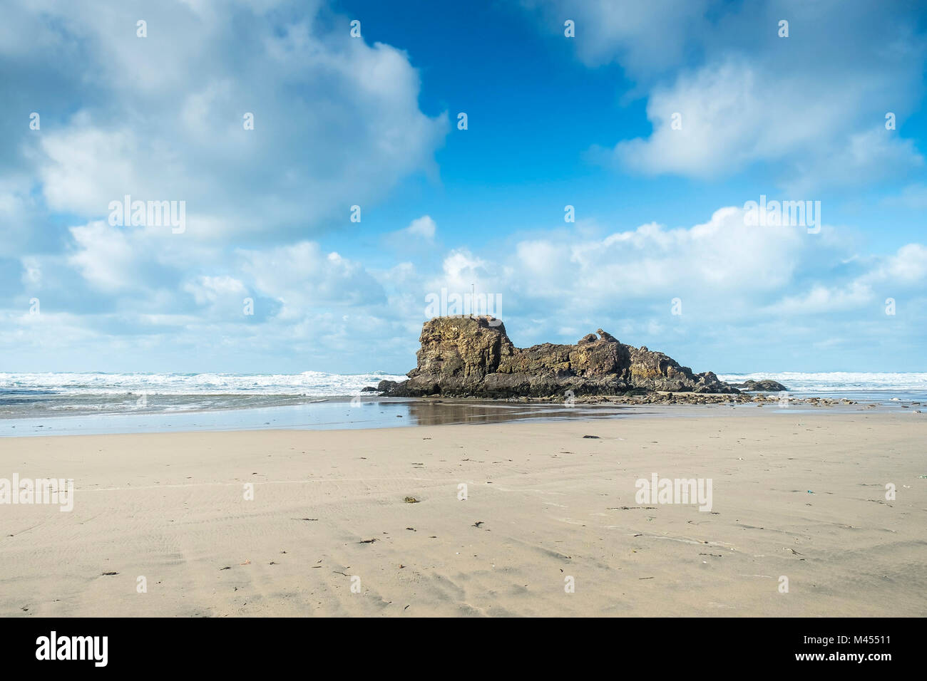 Chapel Rock on Perranporth Beach in Cornwall Stock Photo - Alamy