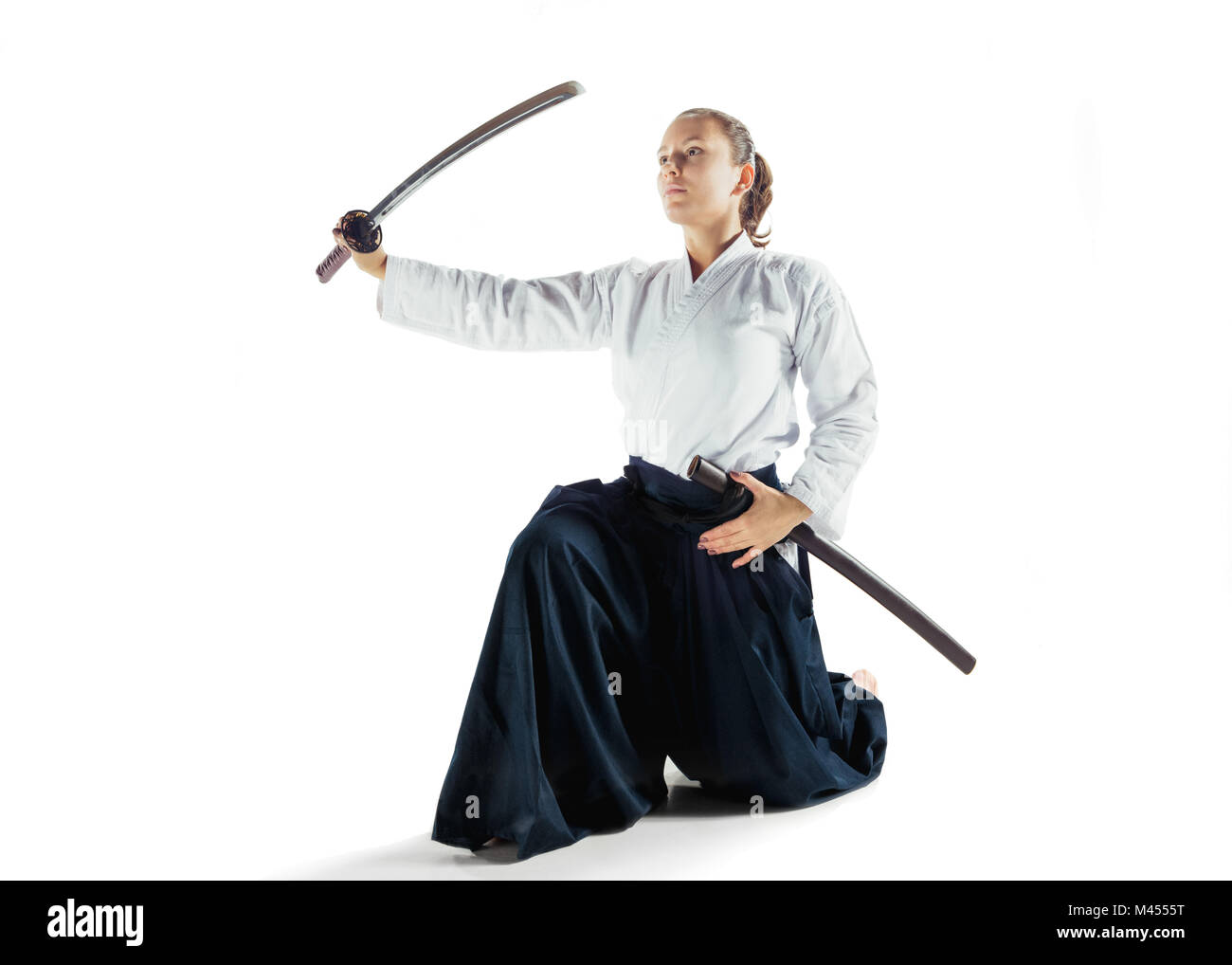 Aikido master practices defense posture. Healthy lifestyle and sports ...
