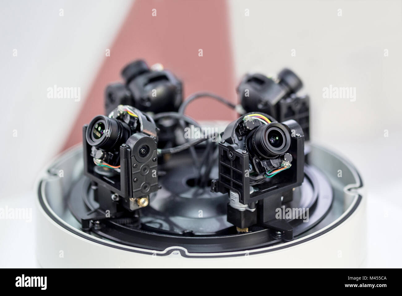 Inner details of 360 surveillance camera. 4 camera in 1 body with open ...