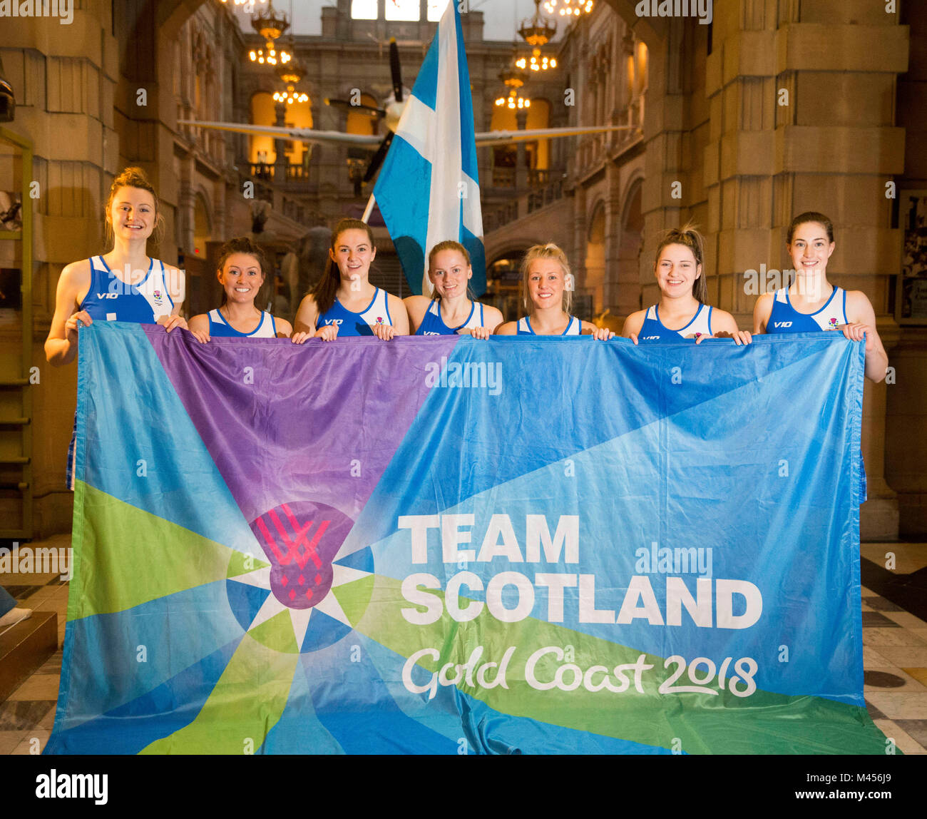 Team Scotland netball team during a photocall at Kelvingrove Art ...