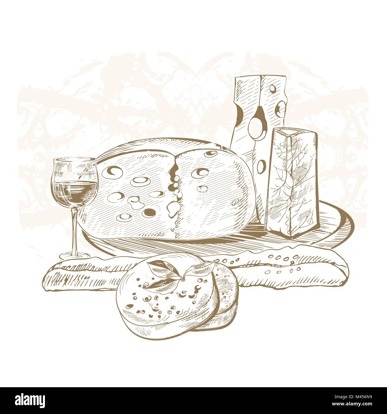 Creative Conceptual Vector Sketch Hand Drawn Cheese Illustration
