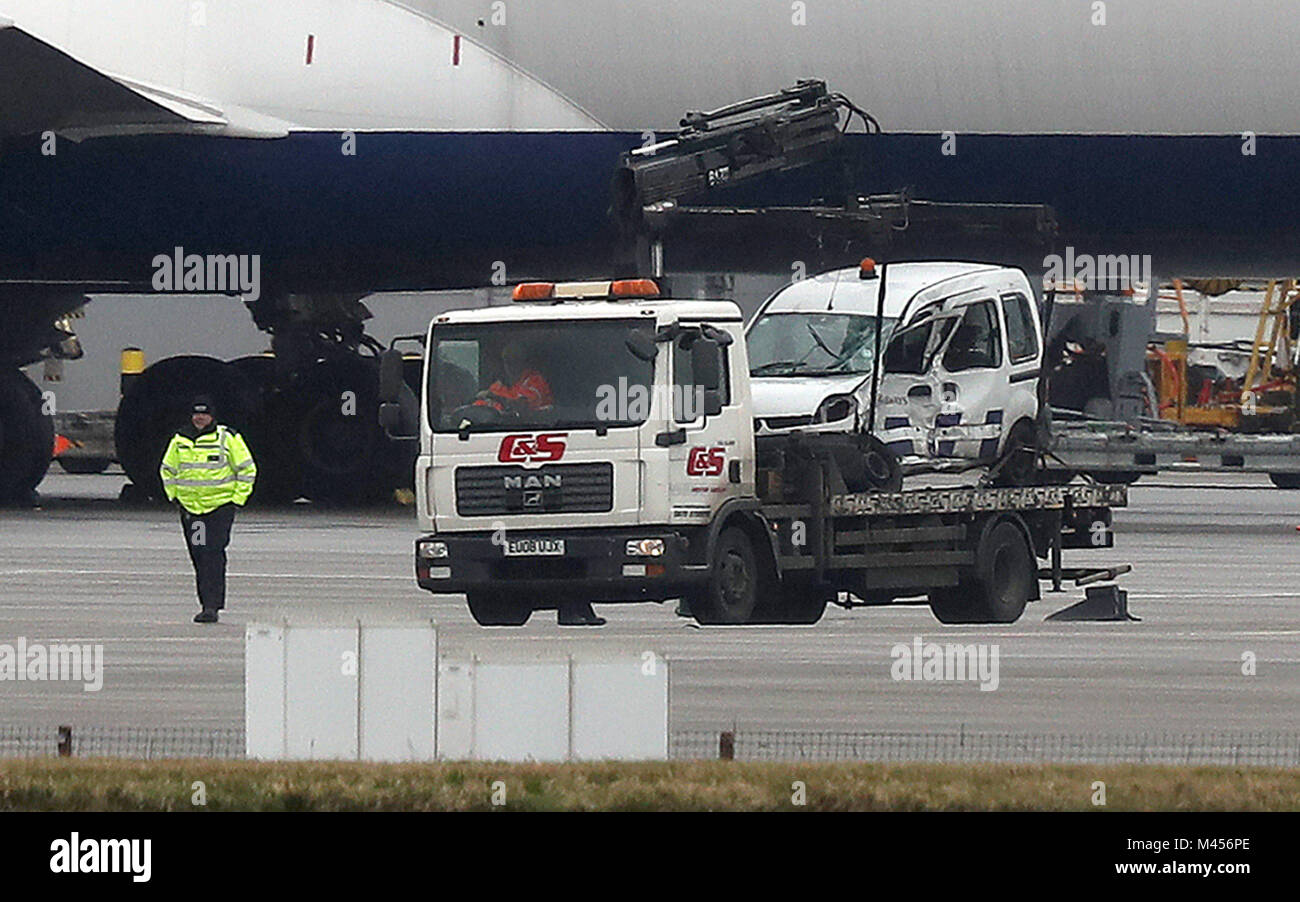 One of the vehicles involved in a crash at Heathrow Airport where a man ...
