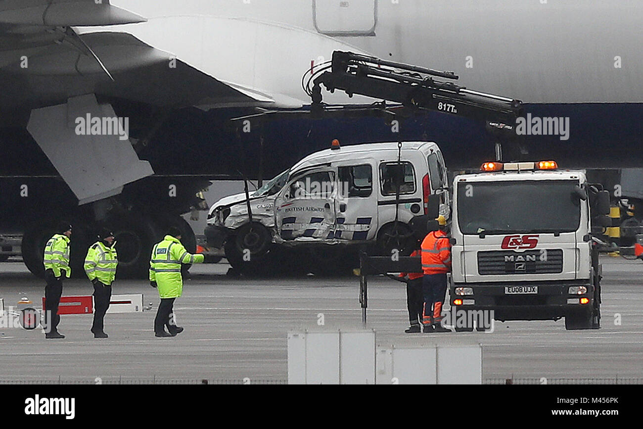 One of the vehicles involved in a crash at Heathrow Airport where a man ...