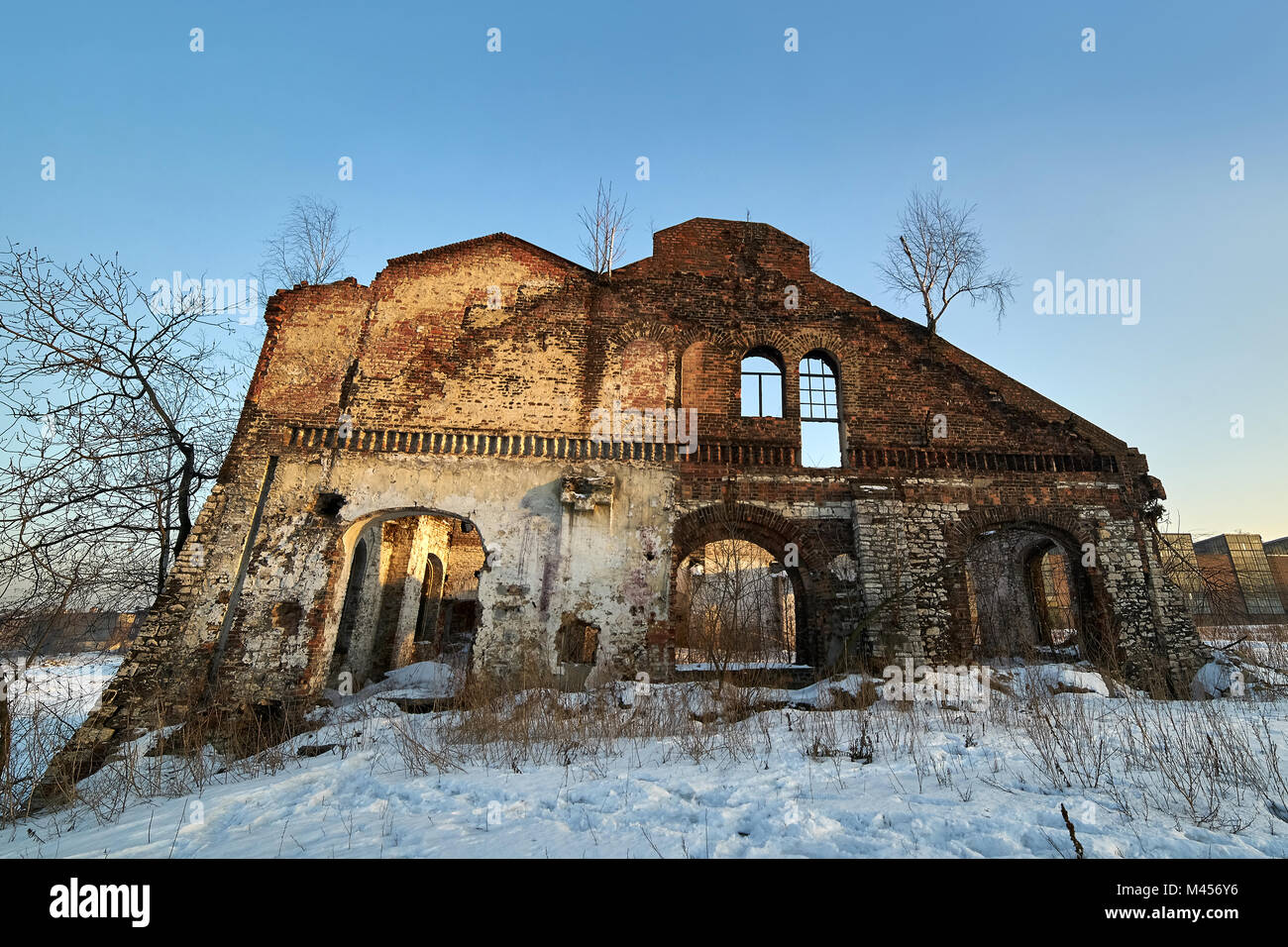 A mysterious ruin of an old residential building, terrifying and ...