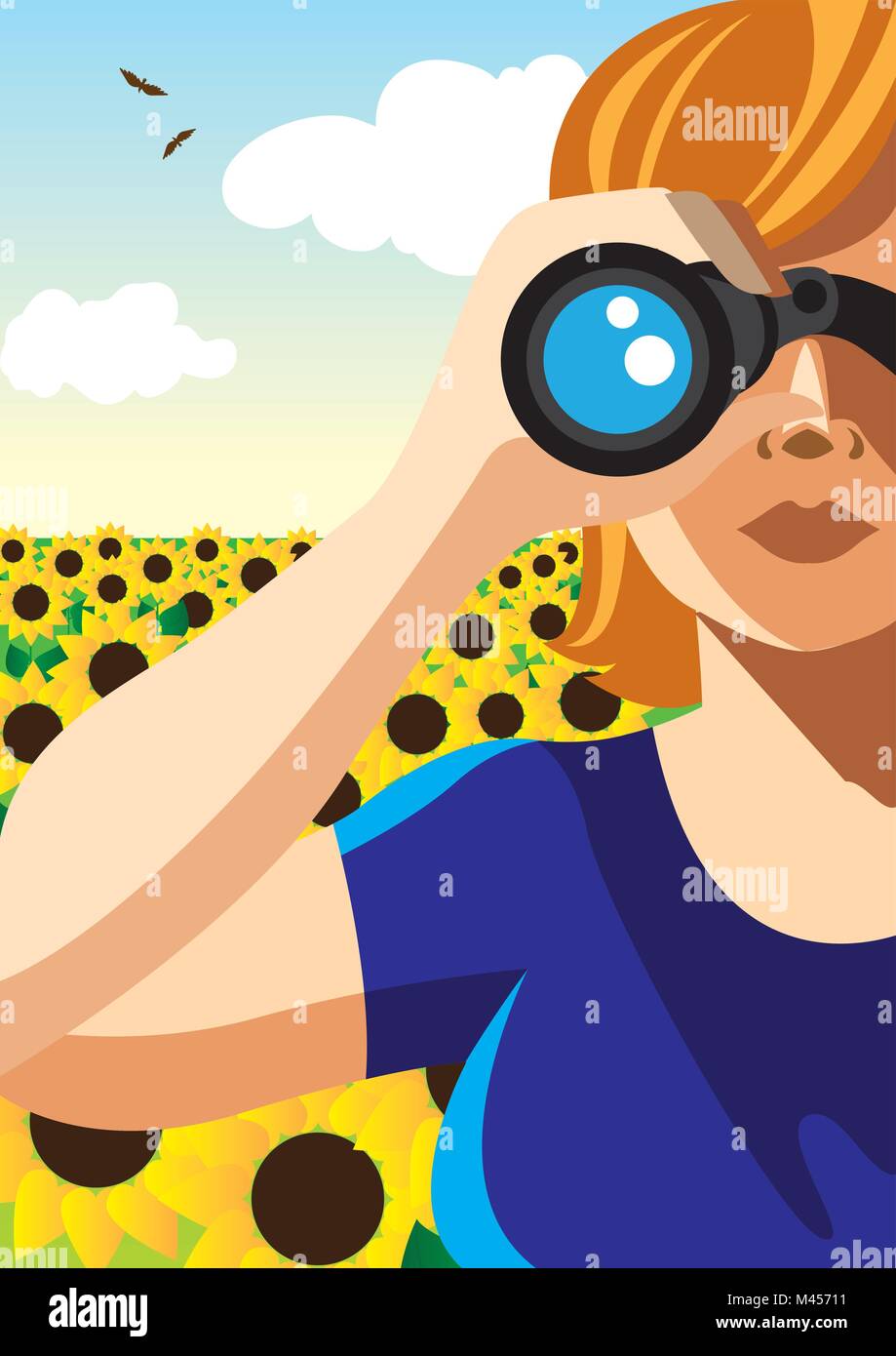 Looking Through Binoculars Drawing