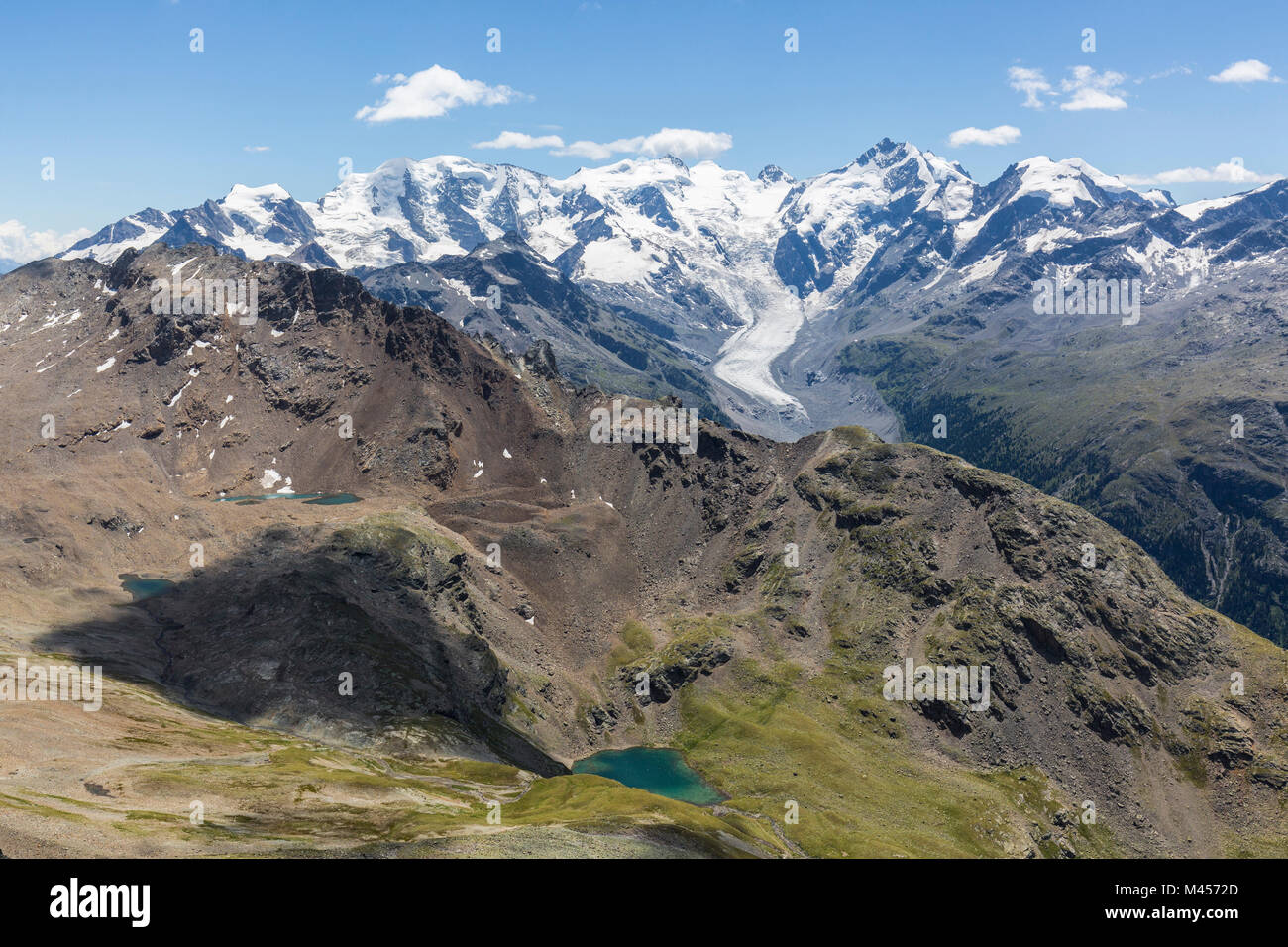 Panoramic of Bernina mountain range from Piz Languard, Pontresina ...