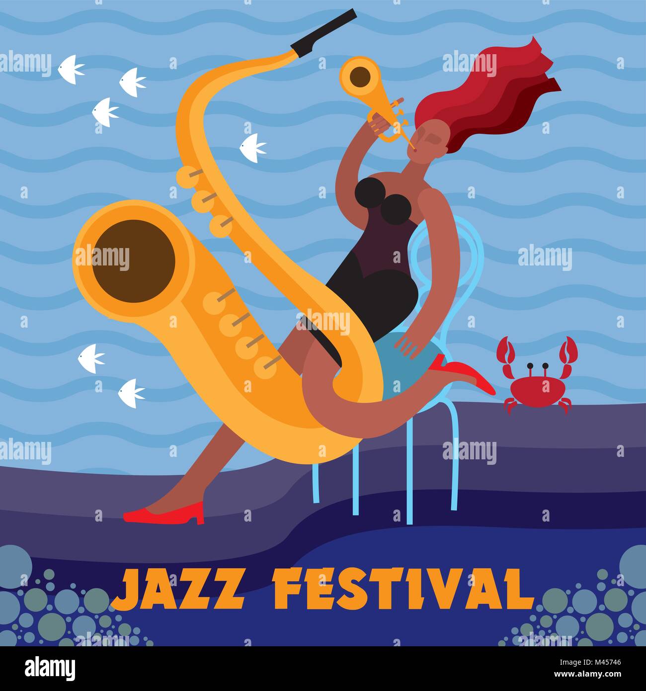 Creative conceptual music festival vector. Woman playing musical ...