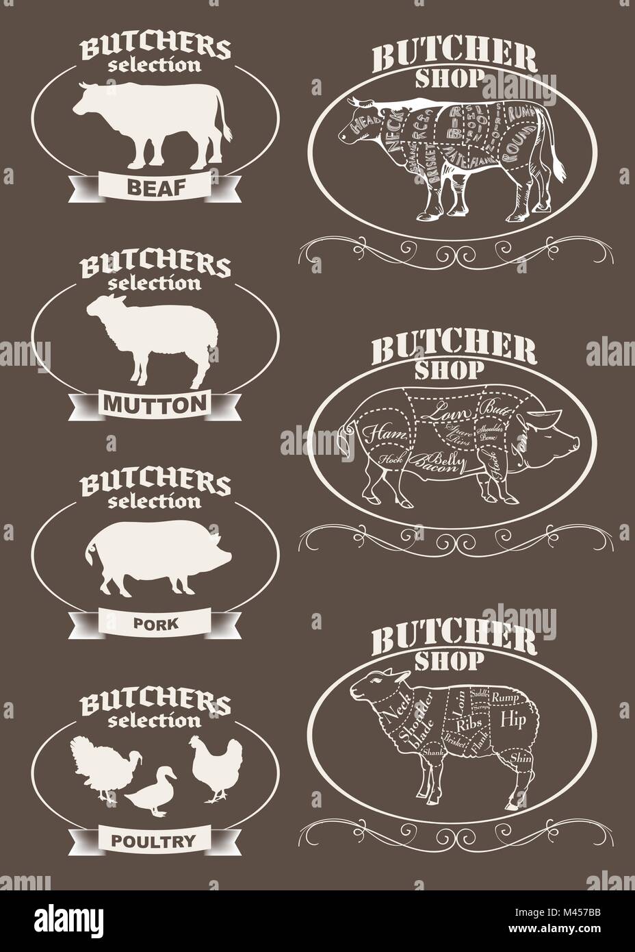 Meat. Creative conceptual vector. Sketch hand drawn set meat at ...