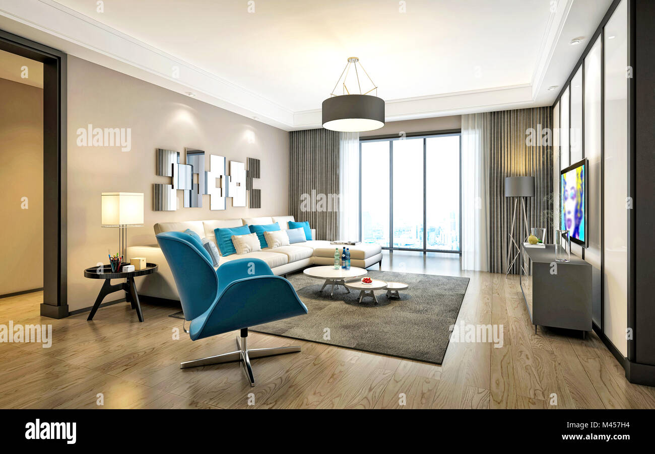 3D RENDER OF LIVING ROOM INTEROIR DESIGN Stock Photo - Alamy