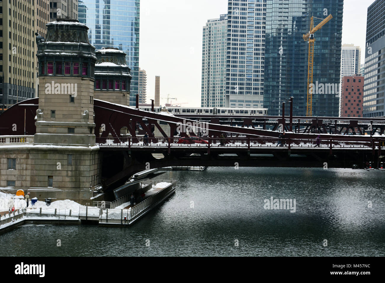 The bridge towers for the LaSalle Street Bridge on the south bank of ...