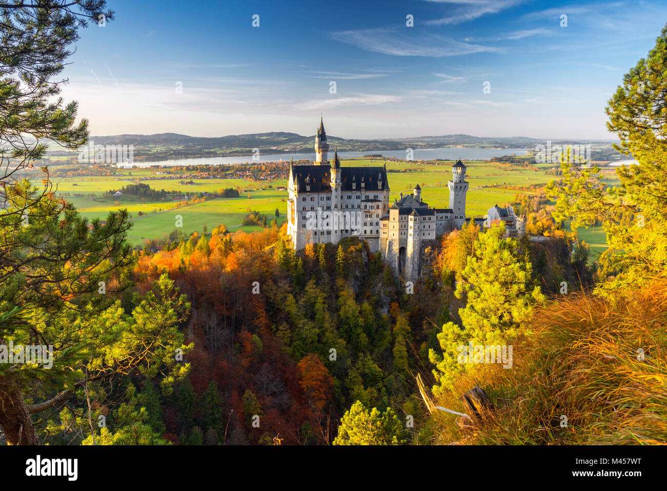 Neuschwanstein Castle in Autumn at sunset. Schwangau, Fussen, Southwest ...