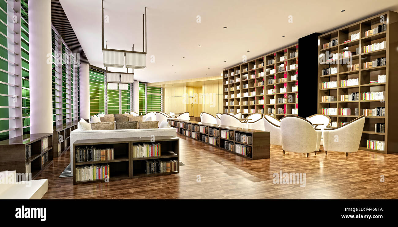 3D RENDER OF NODERN LIBRARY Stock Photo - Alamy