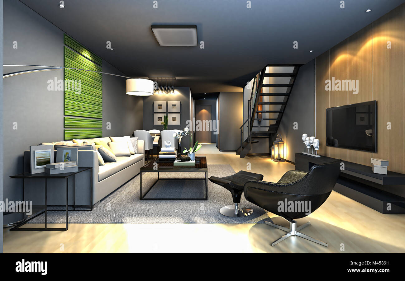 3D RENDER OF LIVING ROOM INTEROIR DESIGN Stock Photo - Alamy
