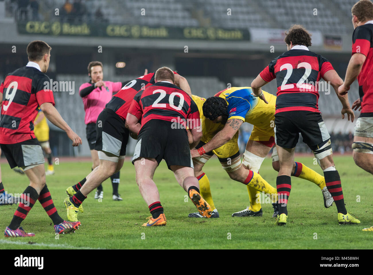 CLUJ NAPOCA, ROMANIA - FEBRUARY 10: The National Rugby Team of Romania ...