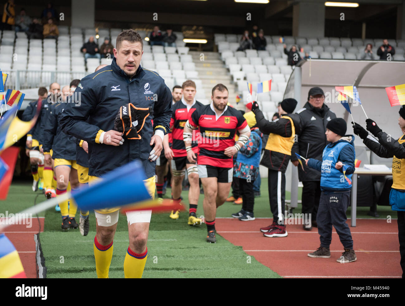 CLUJ NAPOCA, ROMANIA - FEBRUARY 10: The National Rugby Team of Romania ...