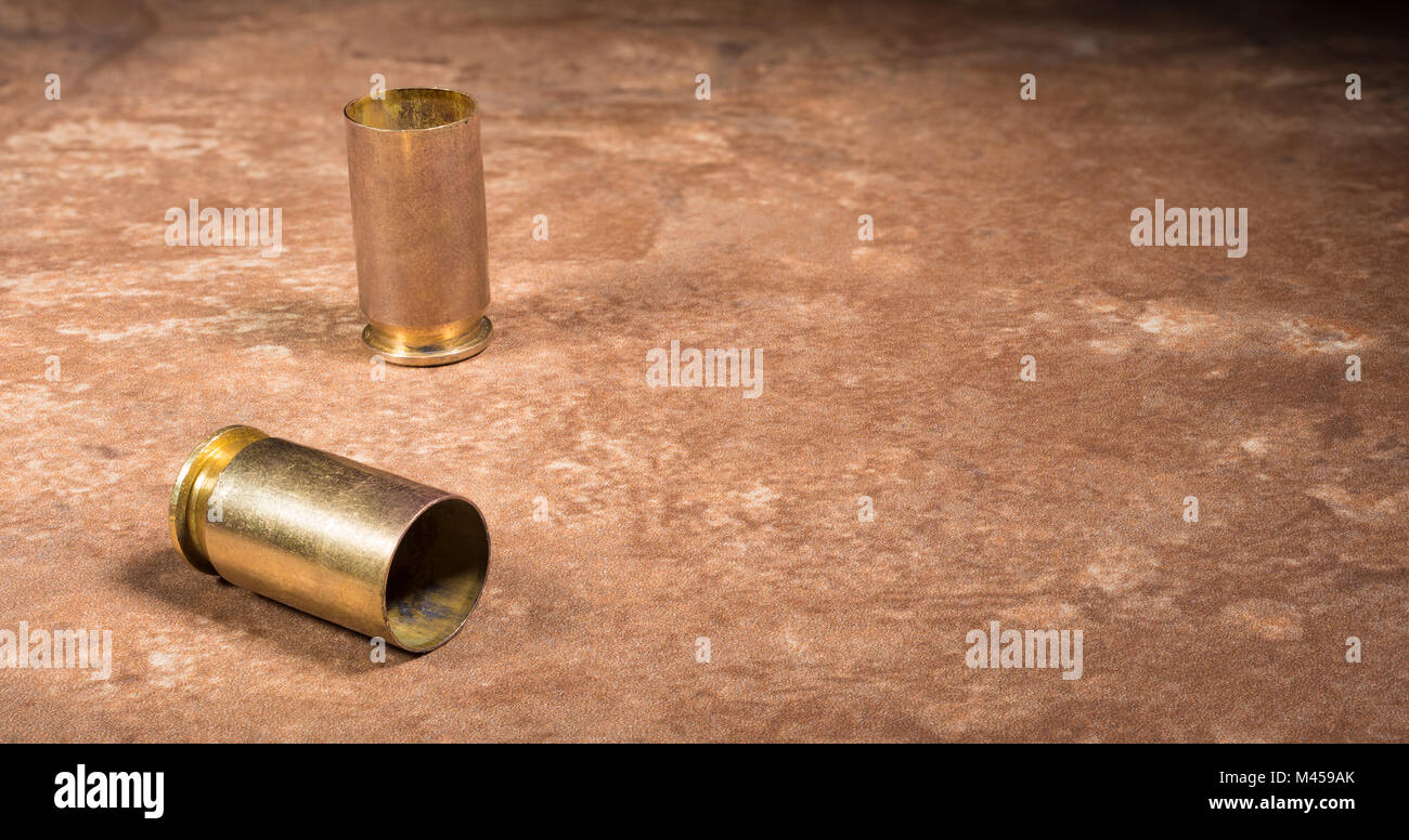 Empty cases from ammunition shot in a 45 caliber semi auto pistol Stock ...