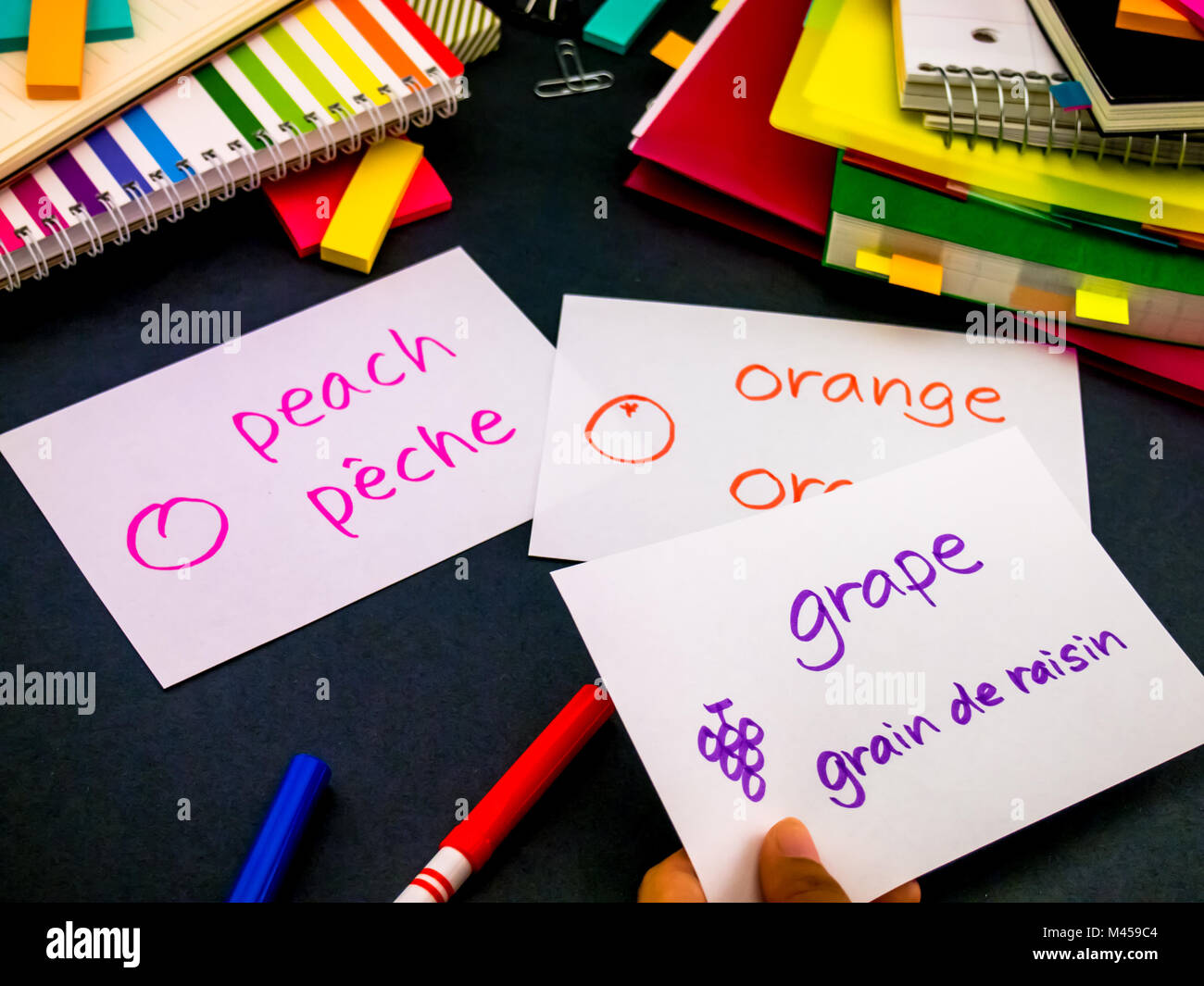 Learning New Language Making Original Flash Cards; French Stock Photo ...