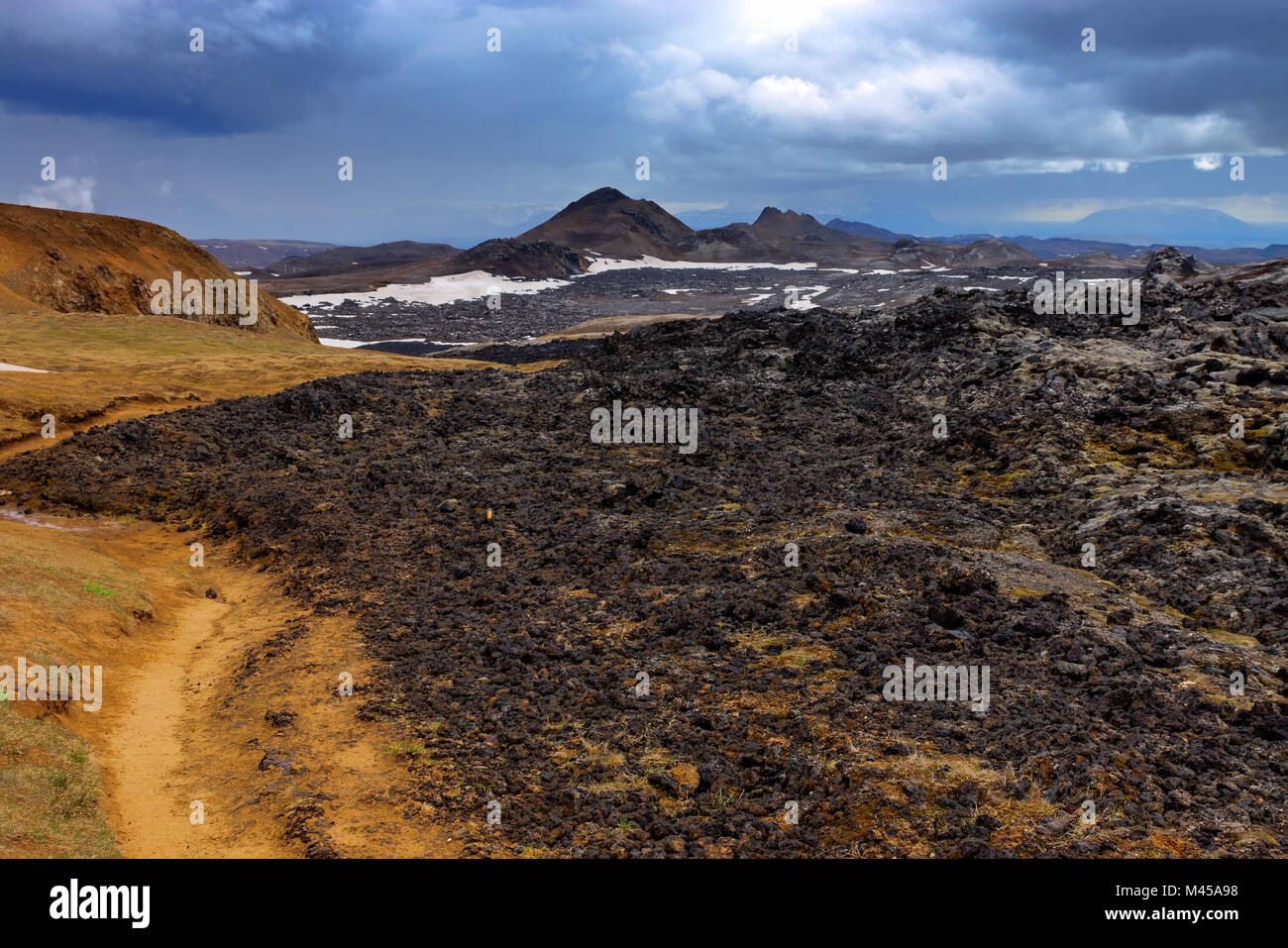 Volcanic landscape with mount Krafla in the back i Stock Photo - Alamy
