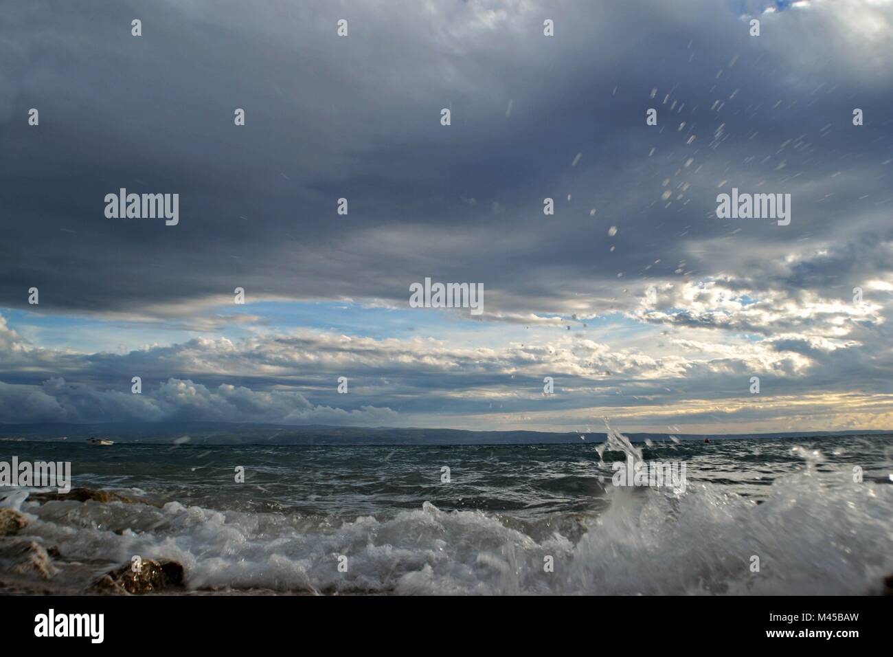 Panoramic view from the beach at windy sea and sky as background Stock ...