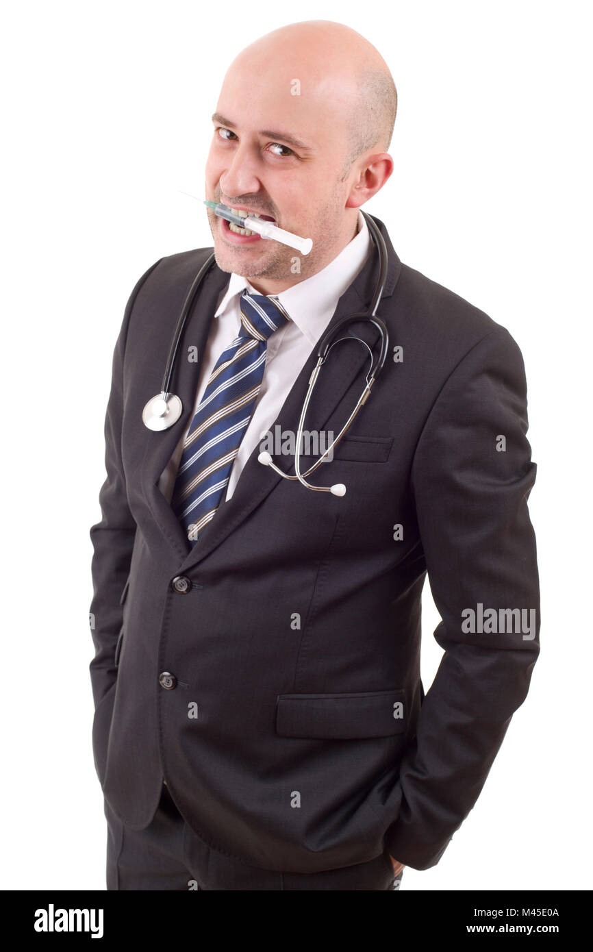 silly male doctor, isolated on white background Stock Photo - Alamy