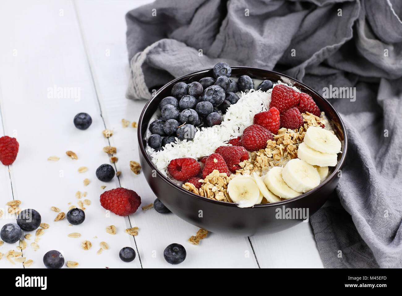 Breakfast Buddha bowl filled with chia pudding, sugar free coconut ...