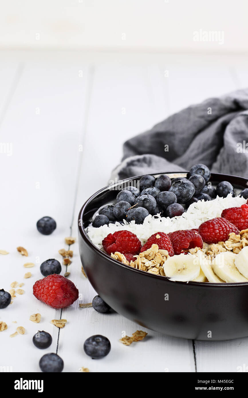 Breakfast Buddha bowl filled with chia pudding, sugar free coconut ...