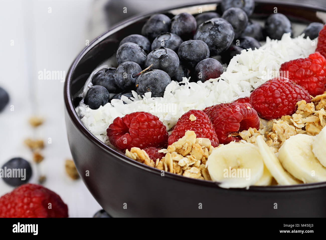 Breakfast Buddha bowl filled with chia pudding, sugar free coconut ...