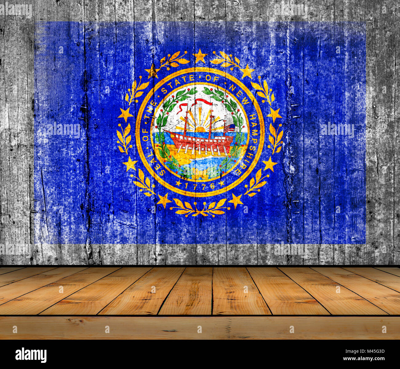 New Hampshire concrete flag with wooden floor Stock Photo - Alamy