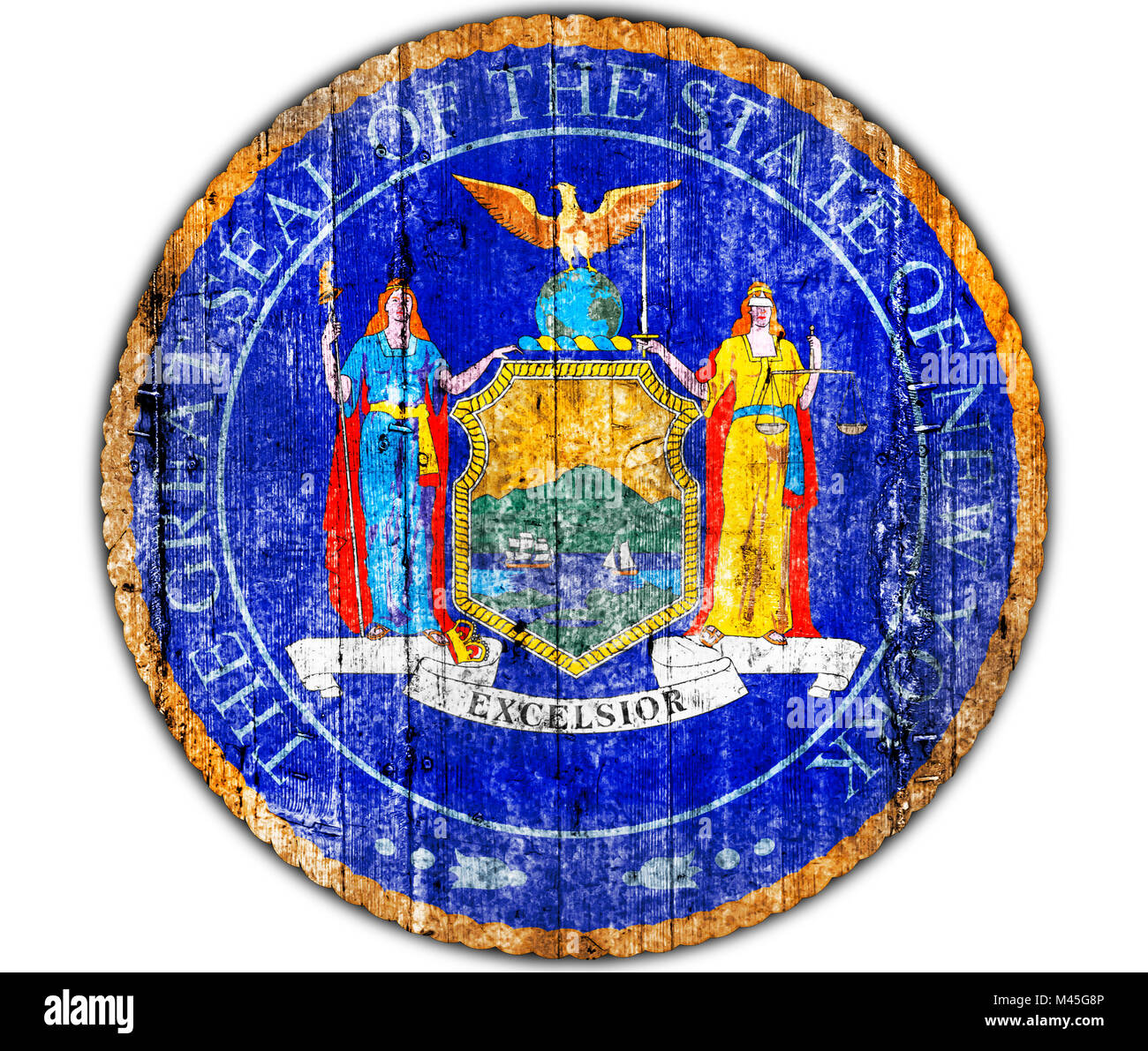 New York seal US state painted on concrete flag Stock Photo - Alamy