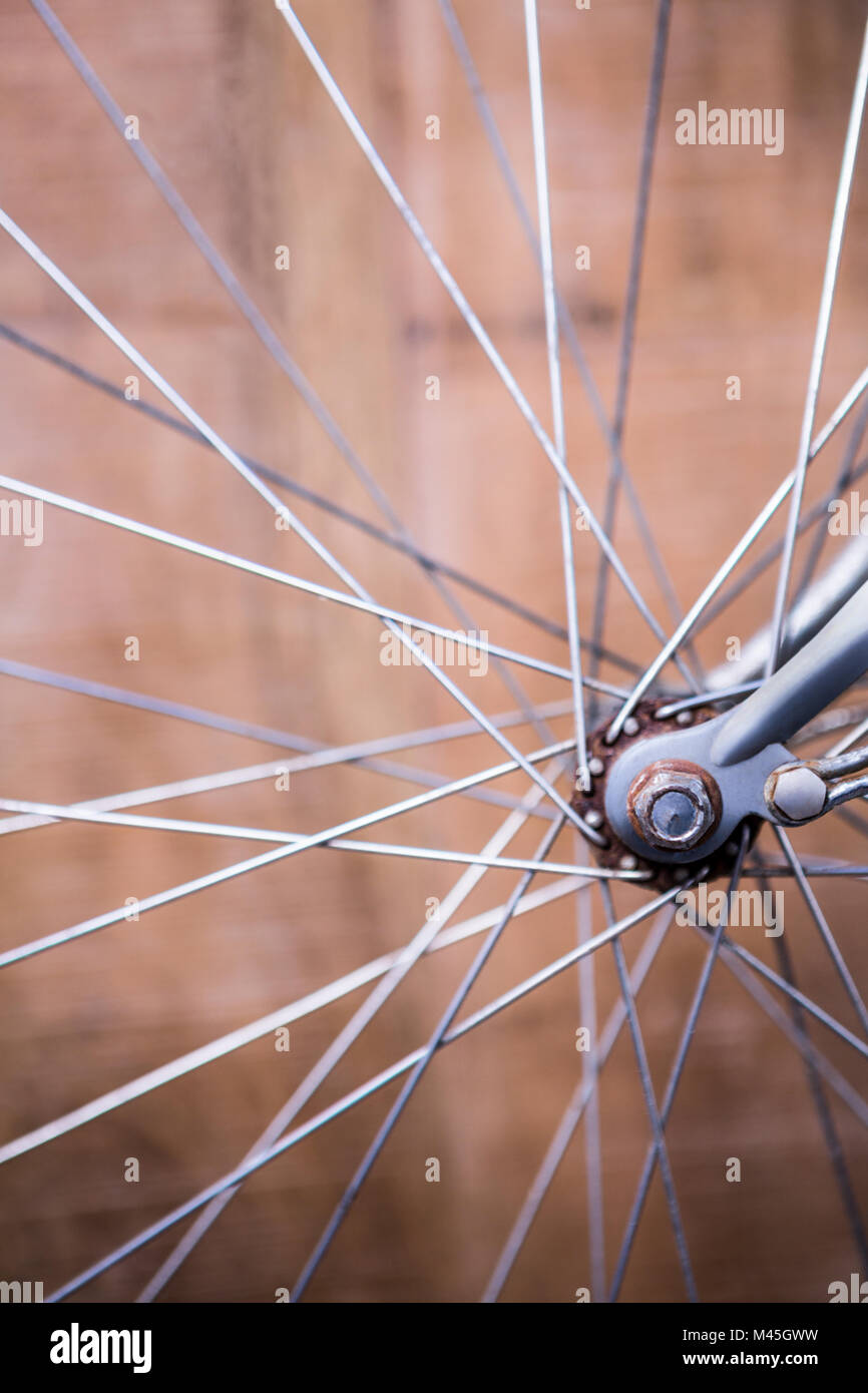 Close up view of spokes of wheel of a bike Stock Photo - Alamy