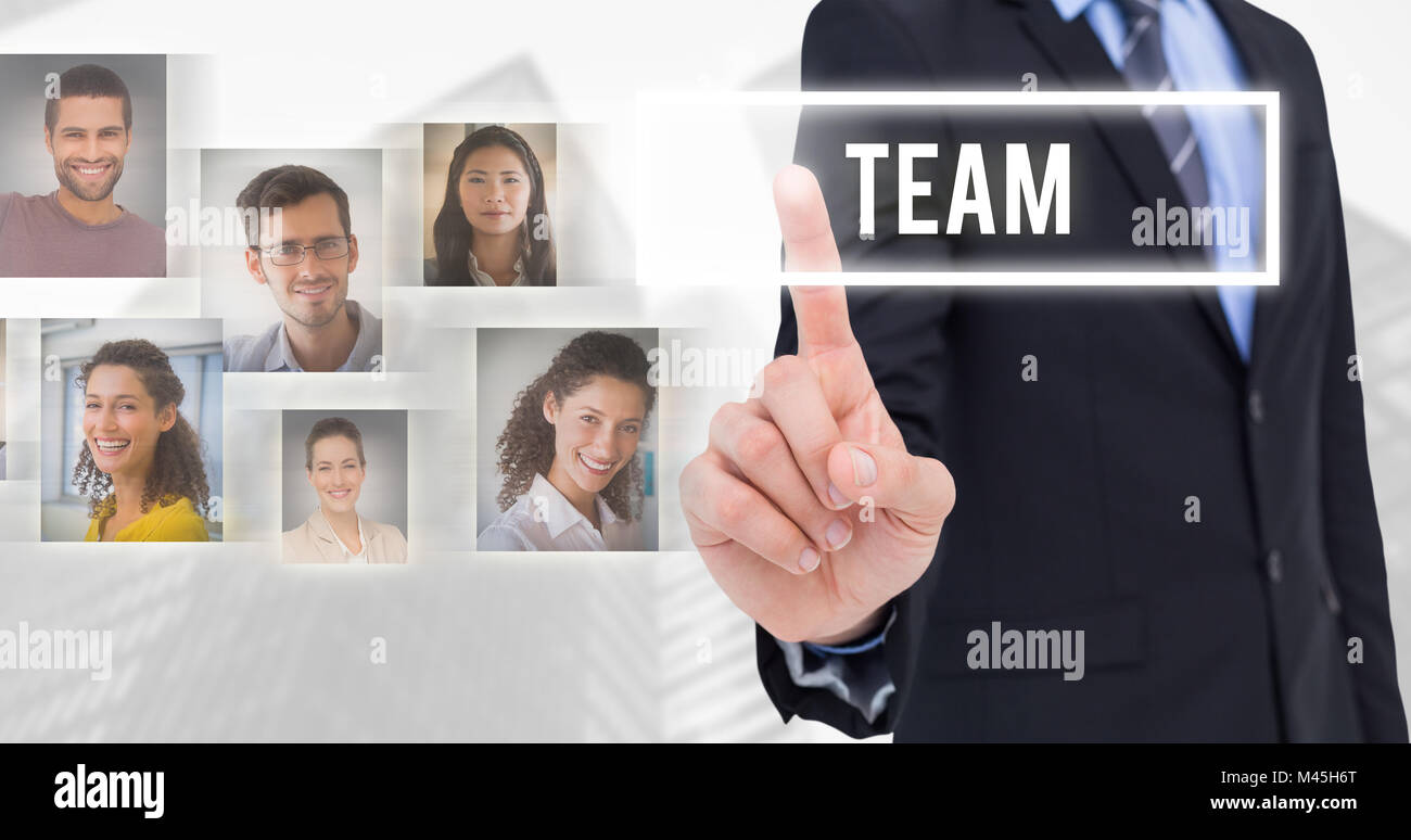 Composite image of mid section of businessman pointing something up ...