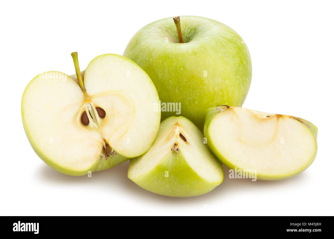 sliced green apples path isolated Stock Photo - Alamy