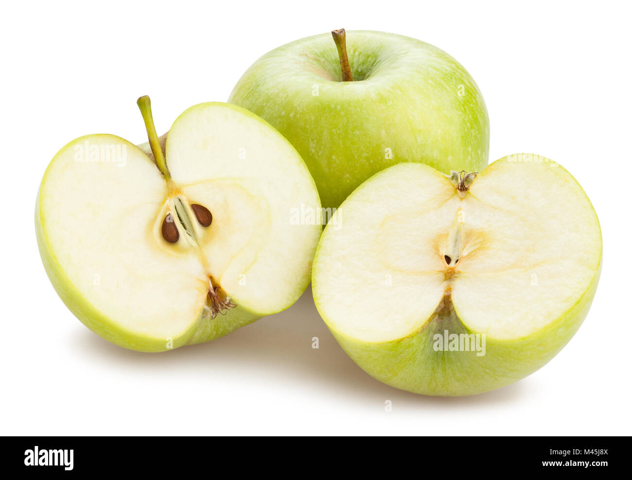 sliced green apples path isolated Stock Photo - Alamy
