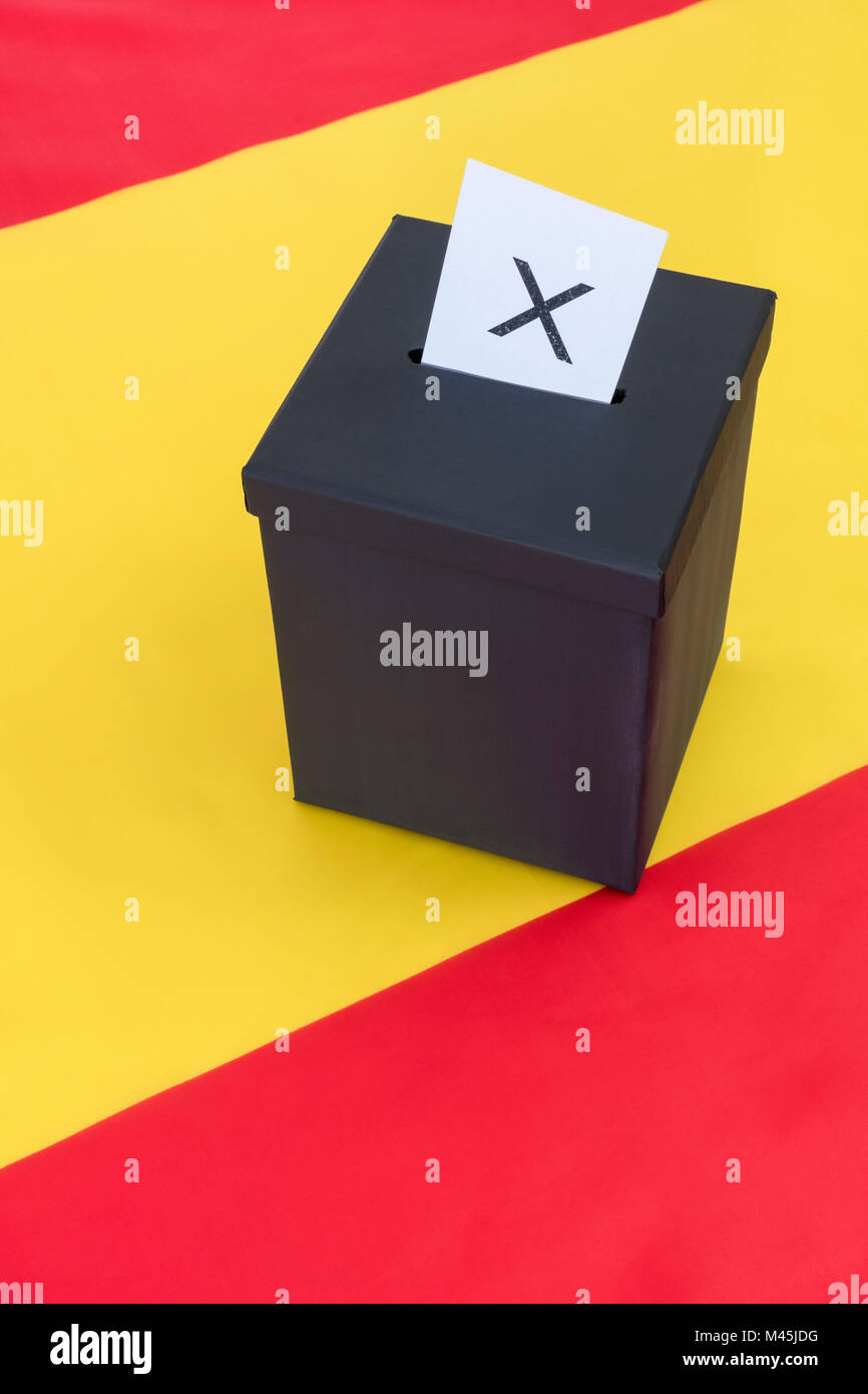 Black ballot box on Spanish flag - as metaphor for Spanish general ...