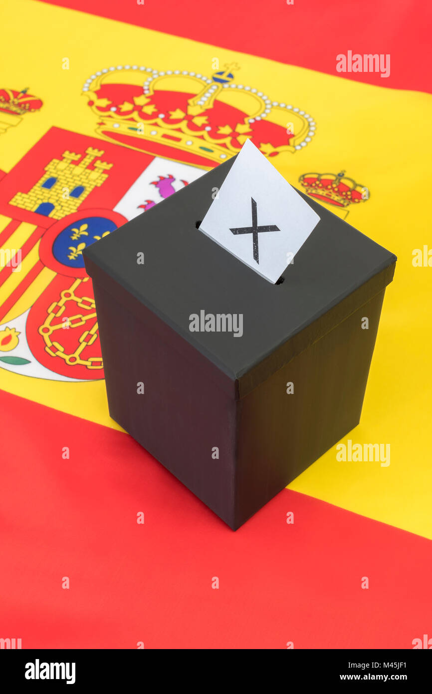 Black ballot box on Spanish flag - as metaphor for Spanish general ...