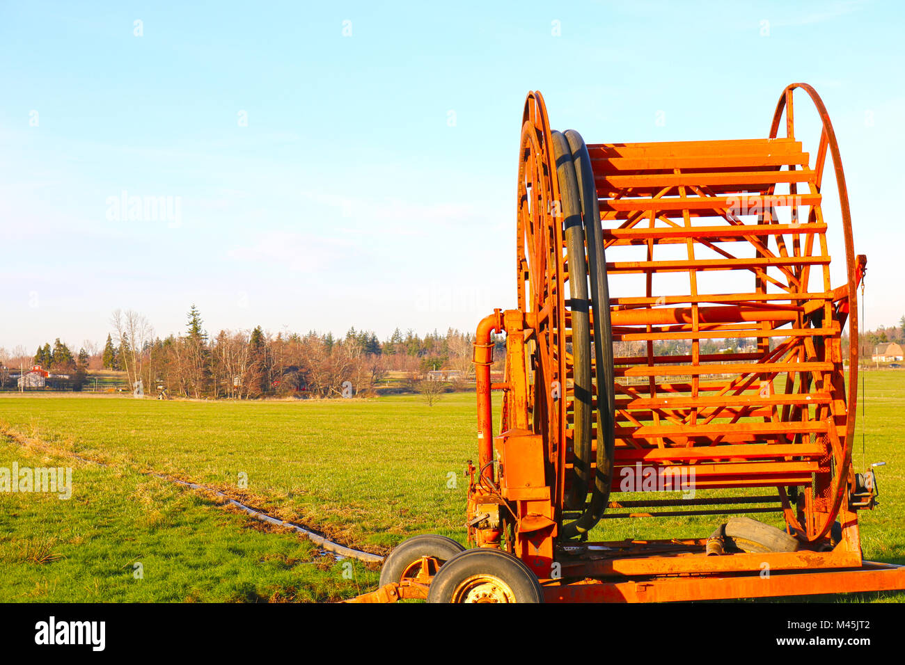 Large irrigation equipment on a farm in the pacific northwest ...
