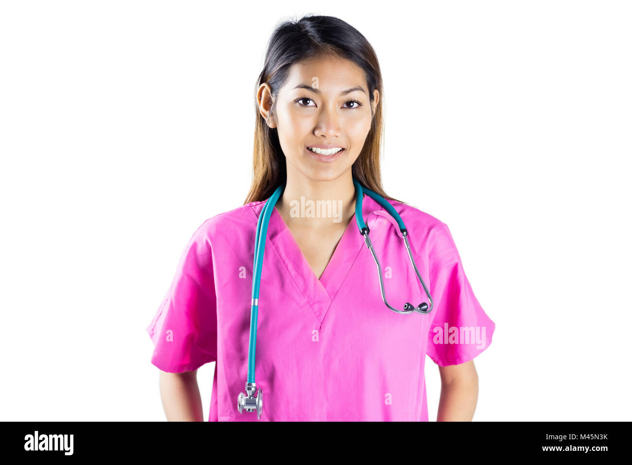Asian nurse with stethoscope looking at the camera Stock Photo - Alamy