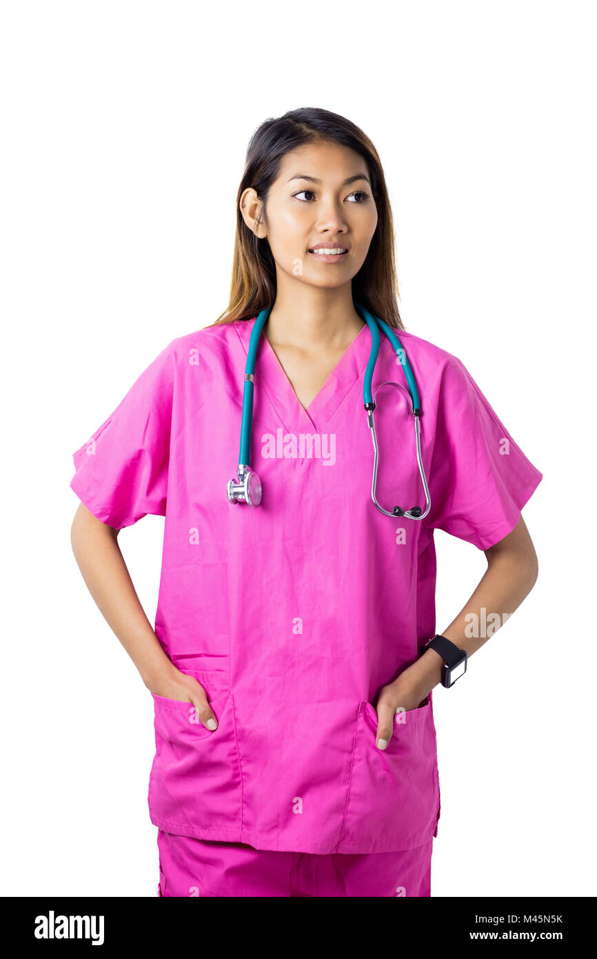 Asian nurse with stethoscope looking at the camera Stock Photo - Alamy