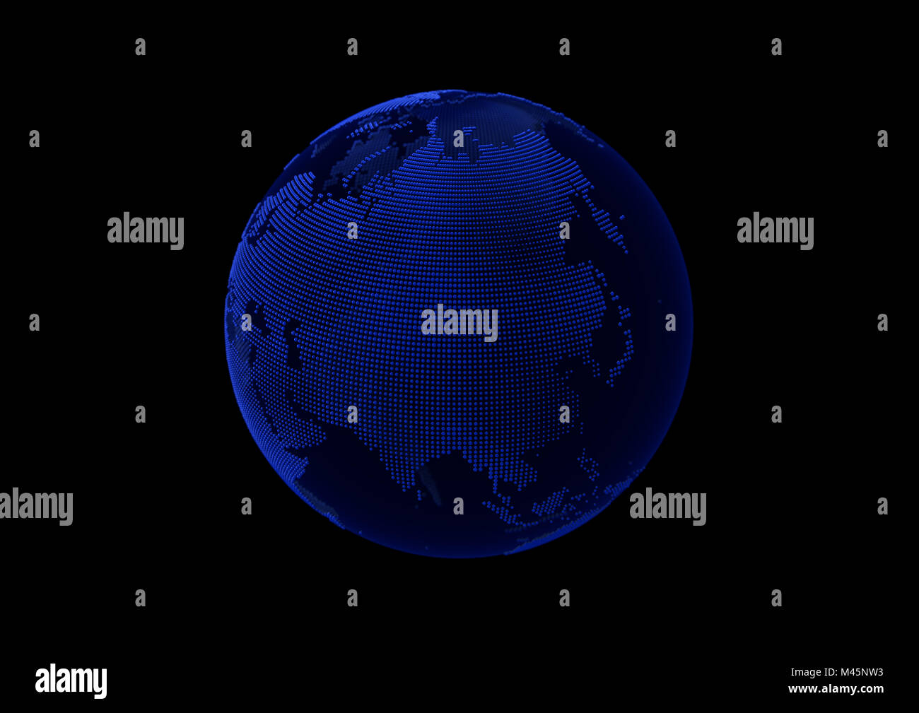 Blue point world globe Asia map on dark background Stock Photo - Alamy