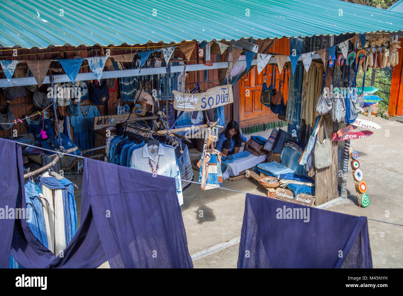 Indigo store selling goods to tourists in Cat Cat Village in the valley ...
