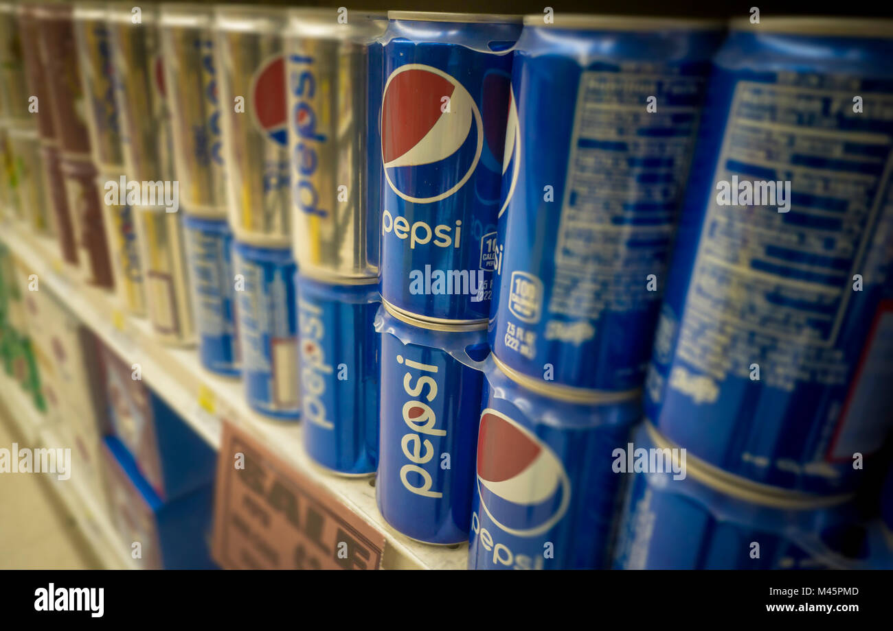 A display of cans of Pepsi-Cola in a supermarket in New York on Monday ...