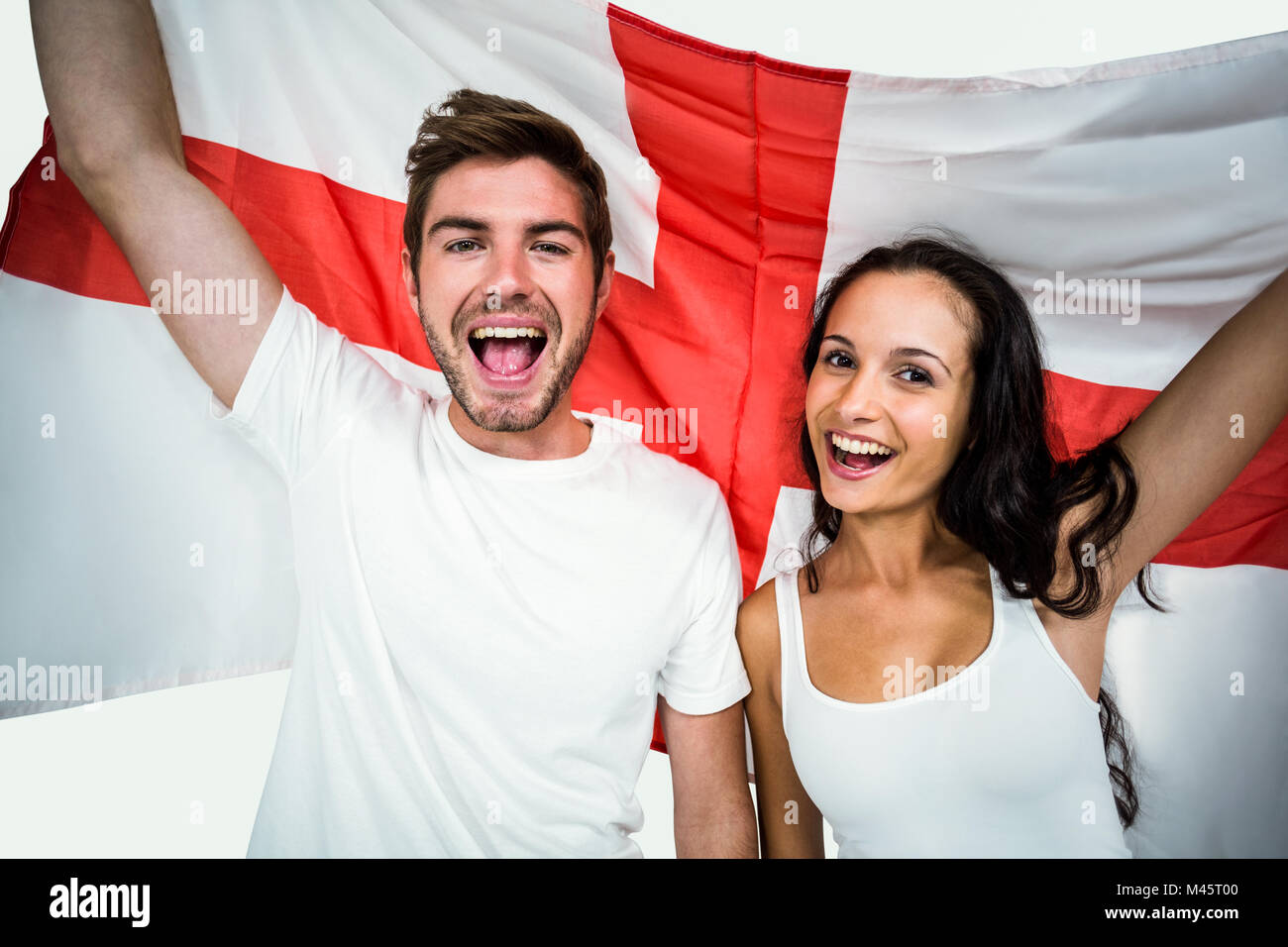 Portrait of happy couple holding English flag Stock Photo - Alamy