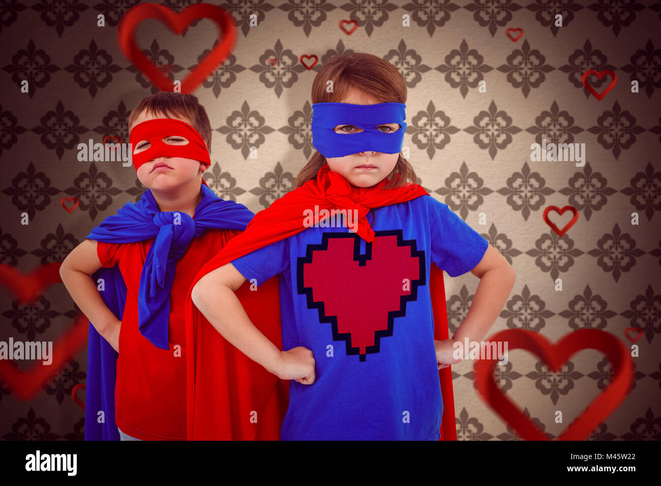 Composite image of masked kids pretending to be superheroes Stock Photo ...