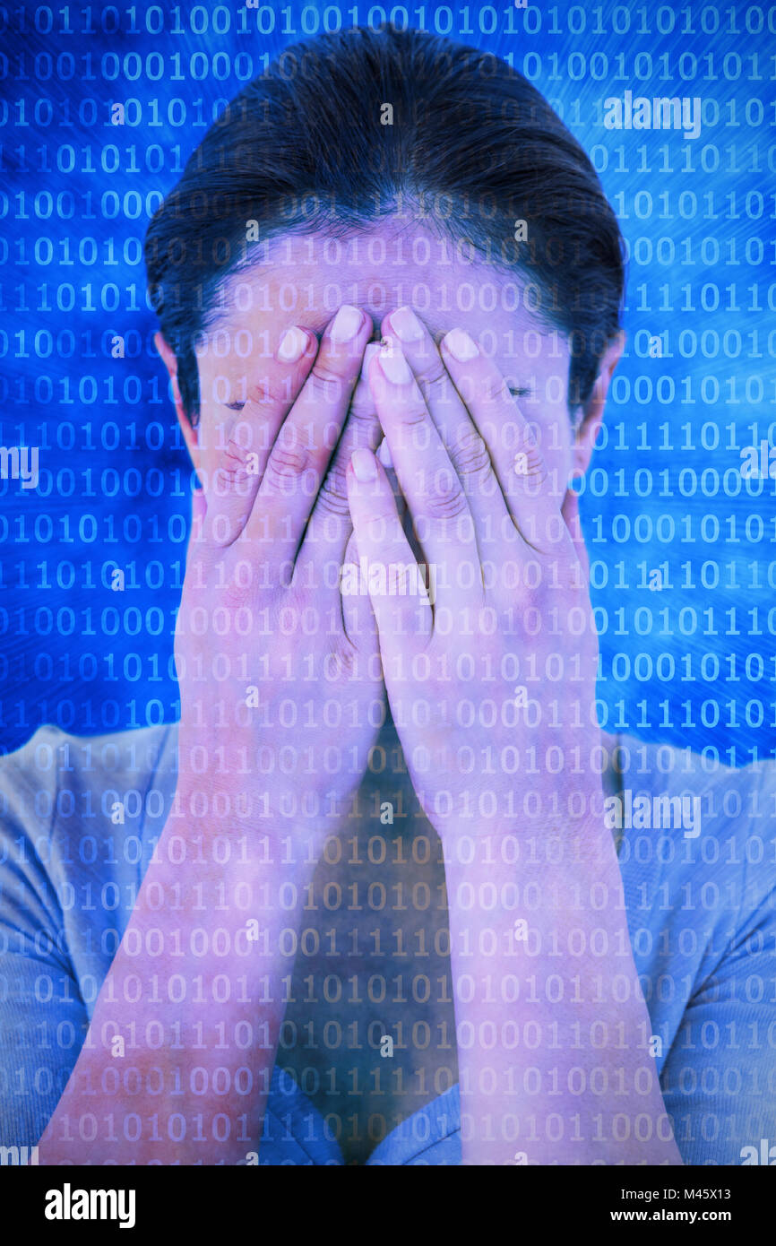 Composite image of sad woman hiding her face Stock Photo - Alamy