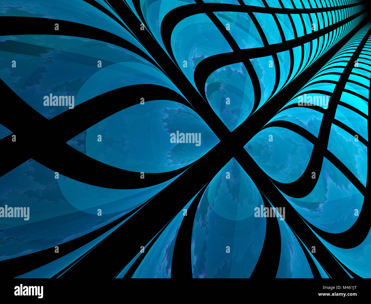 Fractal art: room or space made of glass with light effects. The ...