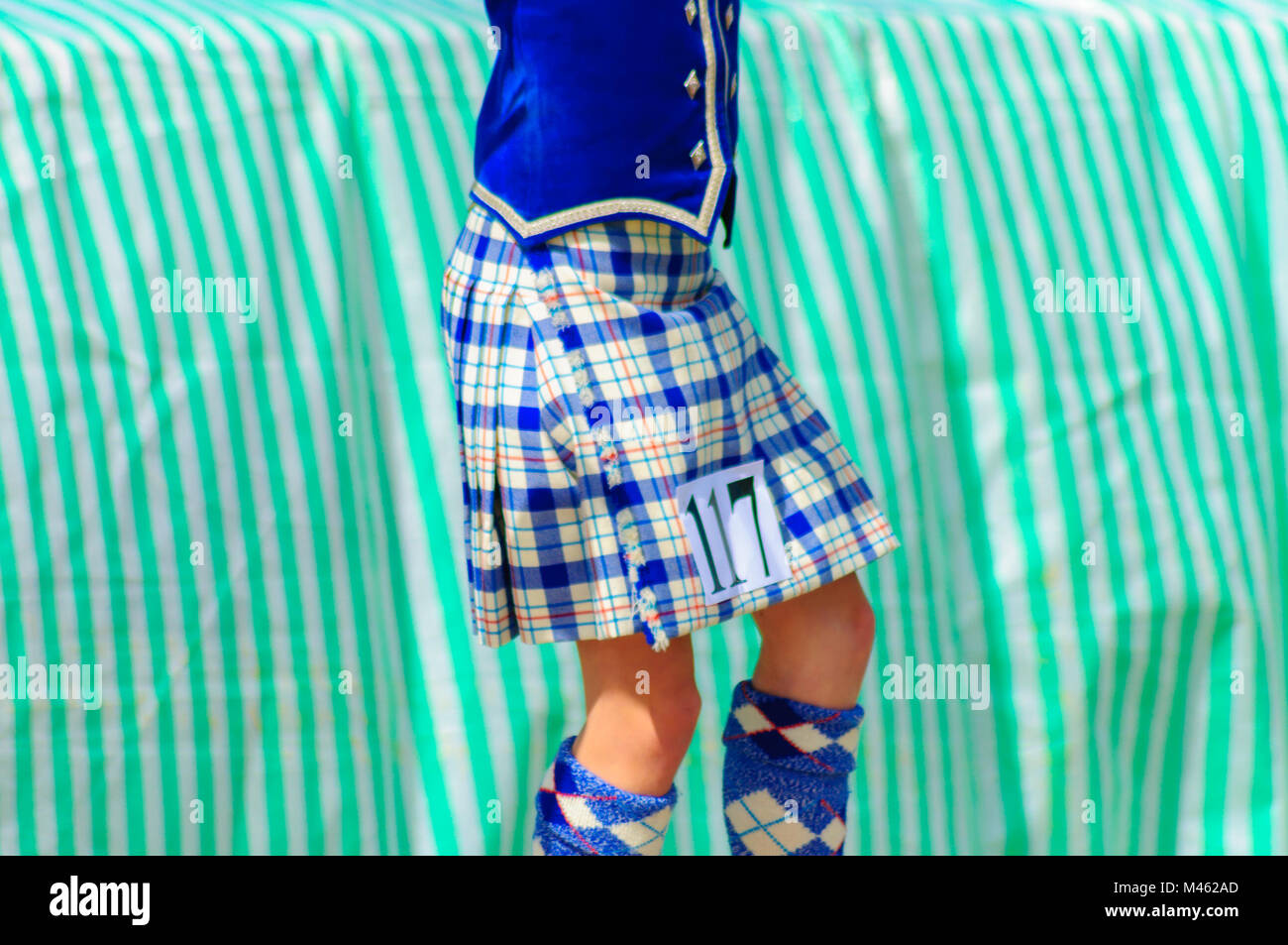 Torso view of a young female dancer competing in the Highland Dancing ...