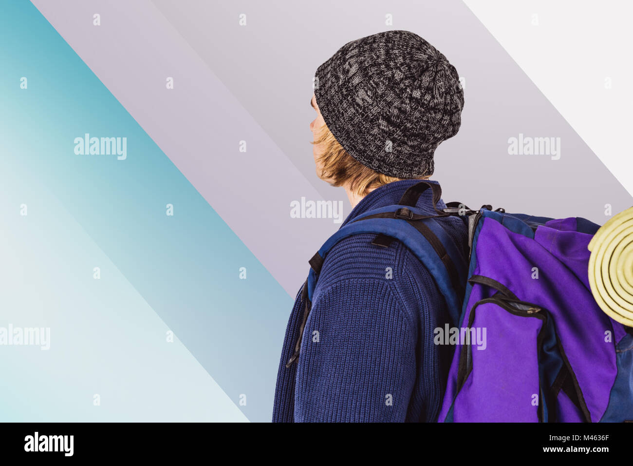 Composite image of side view of backpacker hipster Stock Photo - Alamy