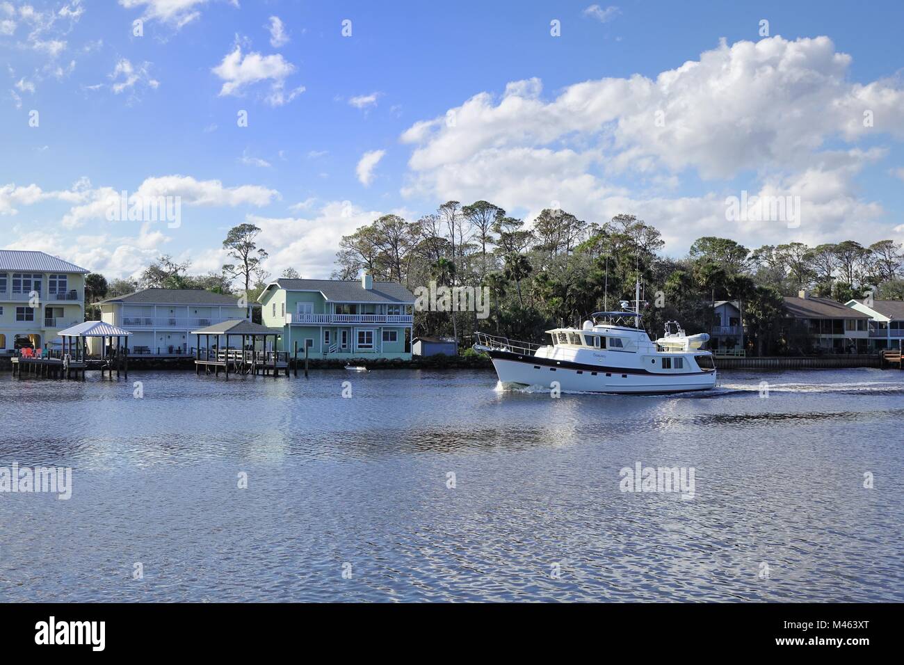 Motorboat cruising the Matanzas river, Flagler Beach, Florida Stock ...