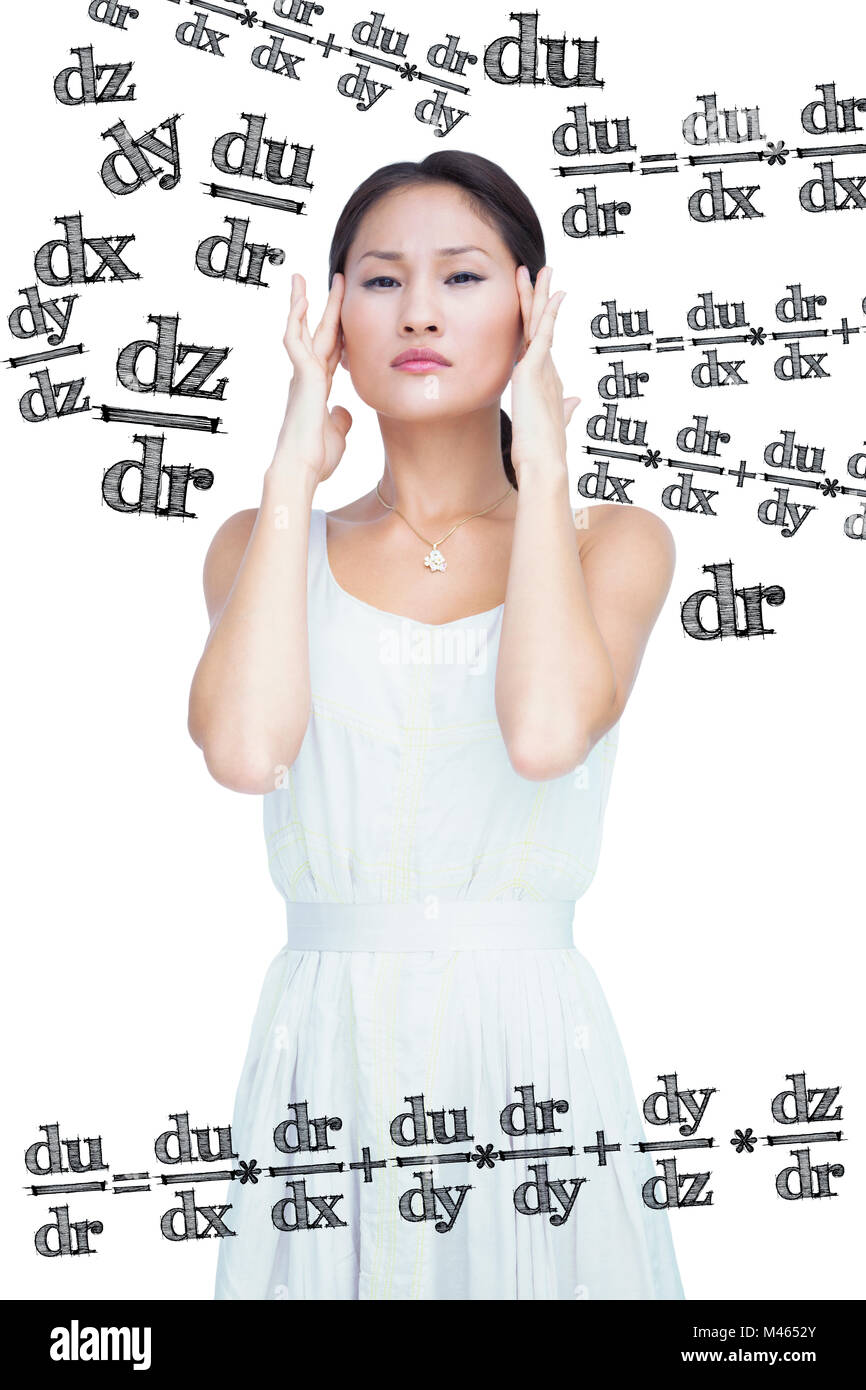 Composite image of concerned woman posing and looking at camera Stock ...